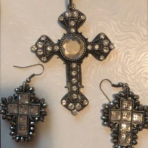 Unk | Jewelry | Crystal Cross Necklace Earring Set | Poshmark